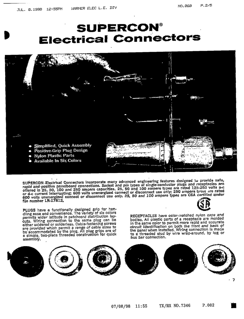 SUPERCON ELECTRICAL CONNECTORS MANUAL - Central Electric - ECP ...