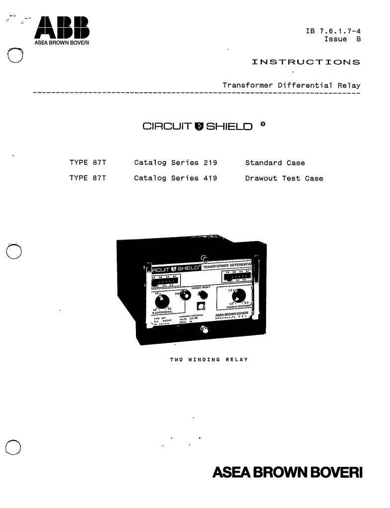 TRANSFORMER DIFFERENTIAL RELAY (CIRCUIT SHIELD) STANDARD CASE AND ...