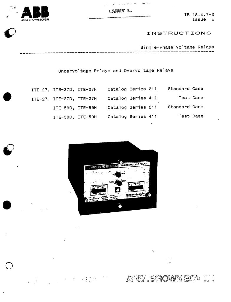 UNDERVOLTAGE RELAYS AND OVERVOLTAGE RELAYS ITE-27, ITE-27D, ITE-27H ...